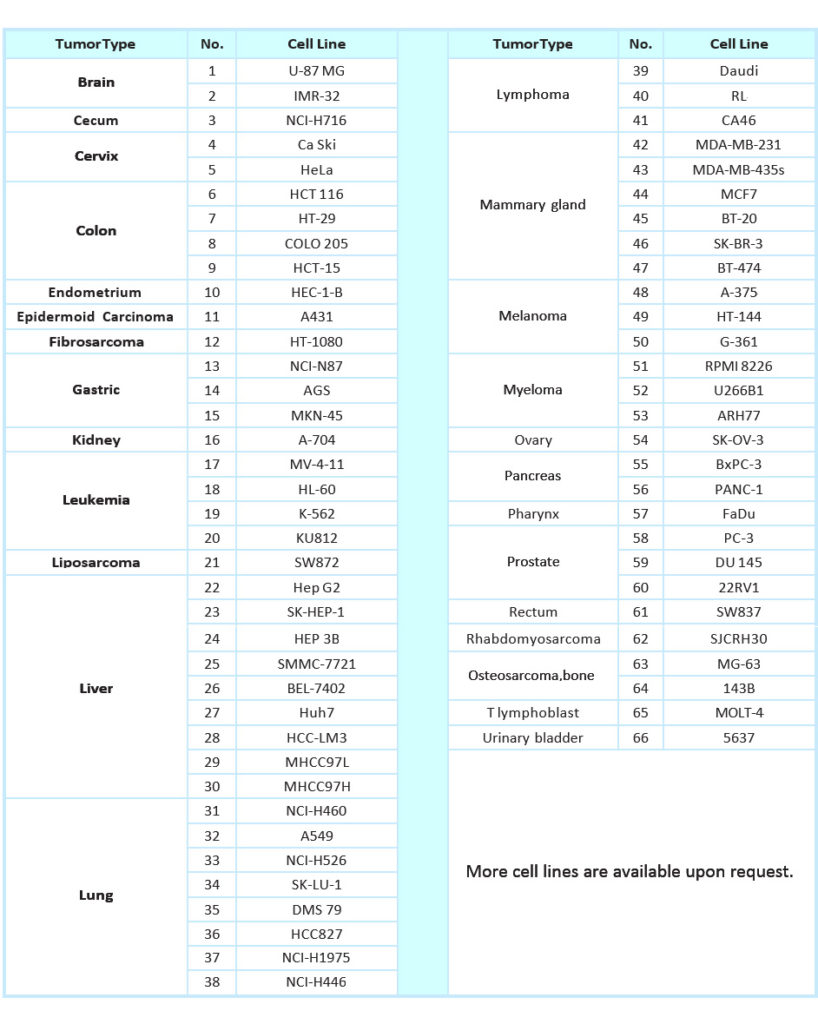 Human Cancer Cell Panel - PharmaLegacy | Preclinical Pharmacology CRO
